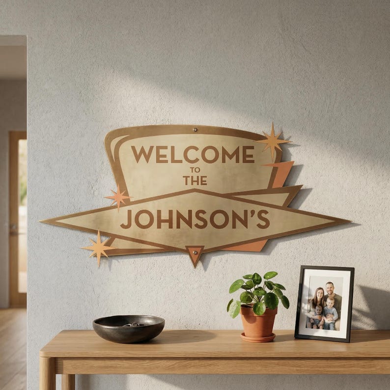 Mid-century Modern Welcome Sign – Teal Brown Boomerang Starburst Wall ...