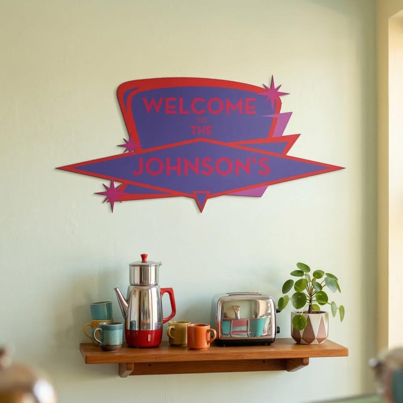Mid-century Modern Welcome Sign – Teal Brown Boomerang Starburst Wall ...