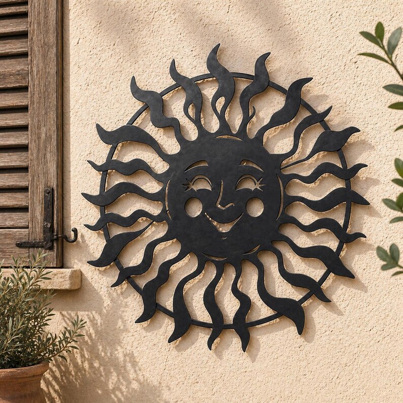 Rustic Sun Face Metal Wall Art • Copper Outdoor Garden Decor (14-gauge ...
