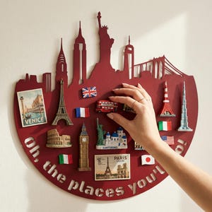 World Skyline Magnetic Display Board, Travel Memory Wall Art, Places ...