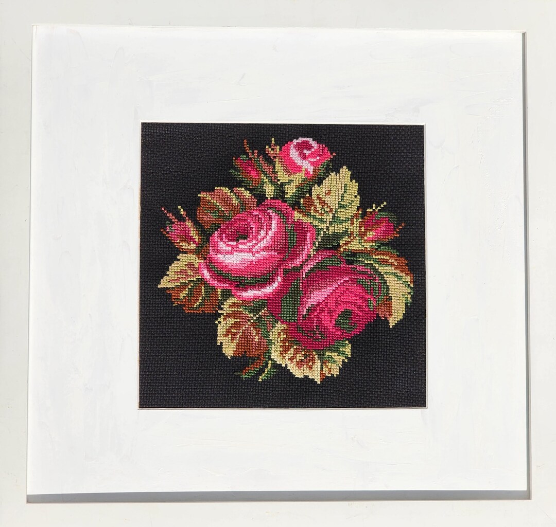 Vintage Red Roses Finished Cross Stitch Picture by Olena Polyakova - Etsy