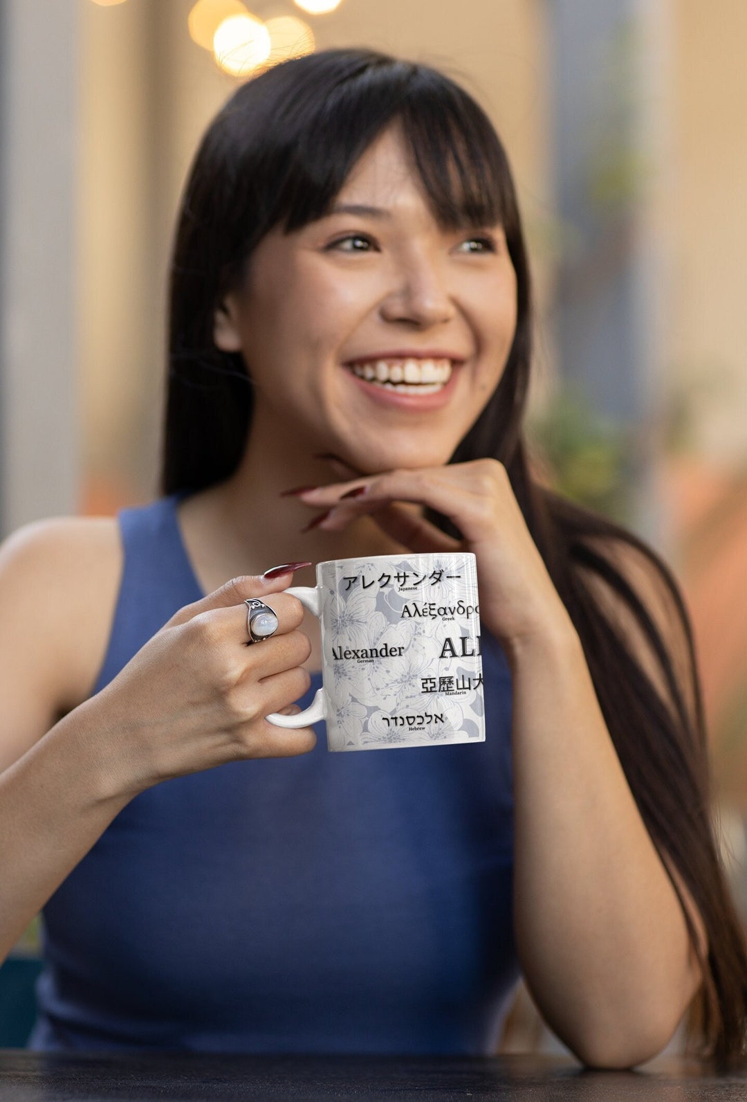 Multiple Languages of Your Name Blue Poppy Coffee Mug - Etsy