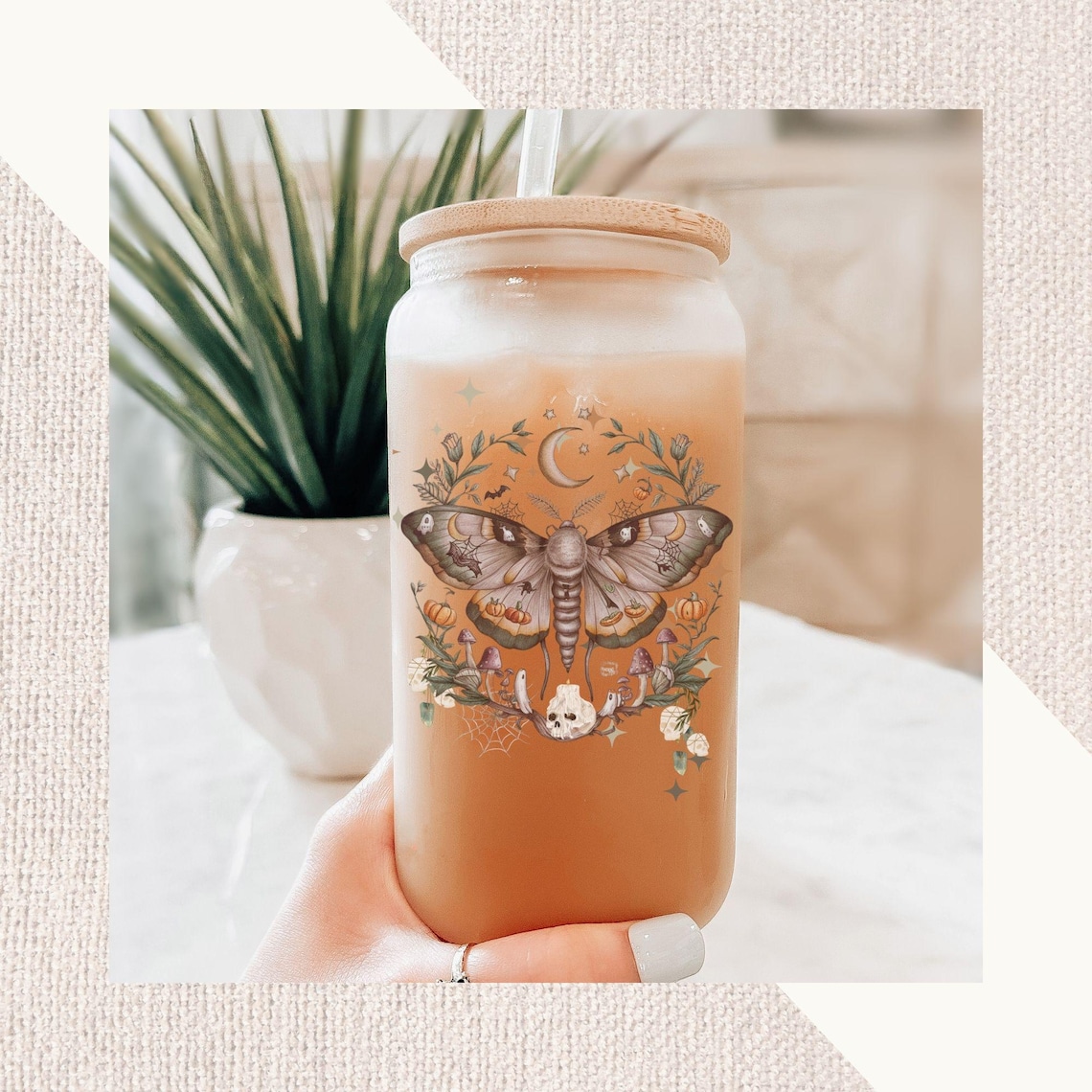 Cottagecore Luna Moth Frosted Glass Cup Mystical Glass Cup for Her ...