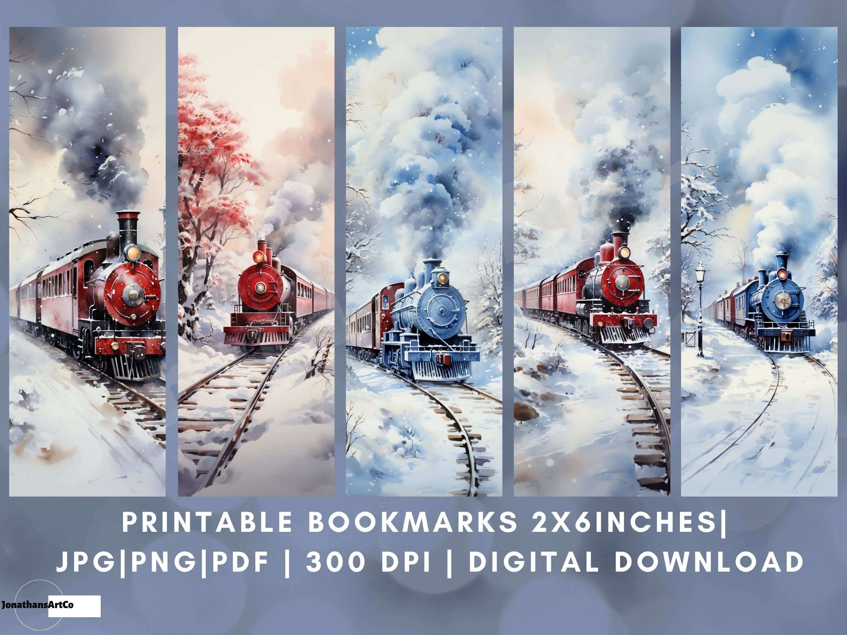 20 Watercolor Winter Train Printable Bookmarks PNG/JPG/PDF, Print and ...