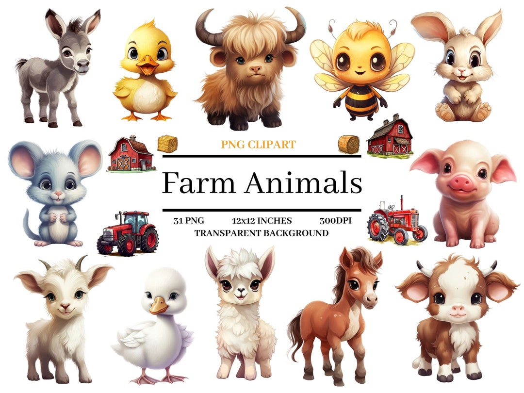 Cute Farm Animals Clipart Bundle Farm Animals PNG Farm Nursery Decor ...