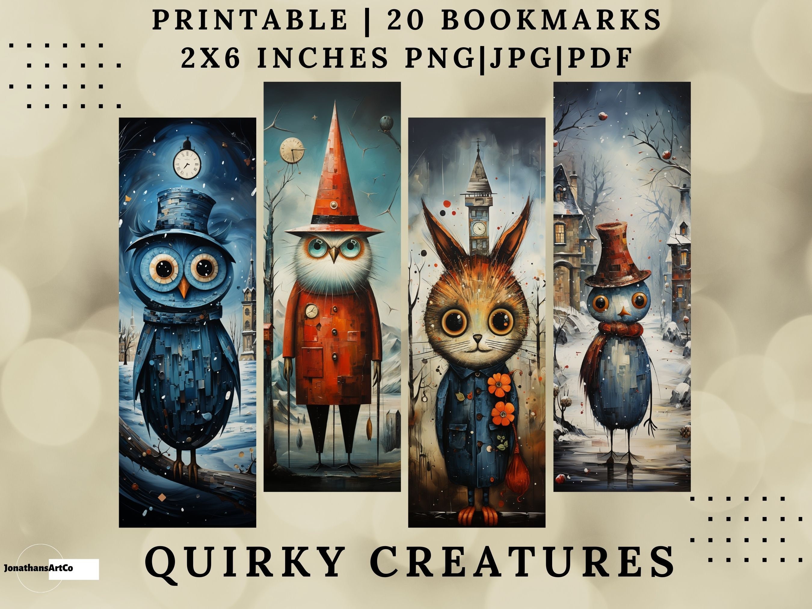 20 Unique and Quirky Creatures Printable Bookmarks, Digital Bookmarks ...