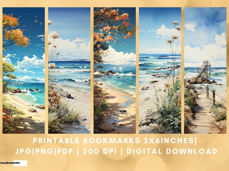 20 Beach Watercolor Printable Bookmarks, Summer Clipart Bookmarks Set ...