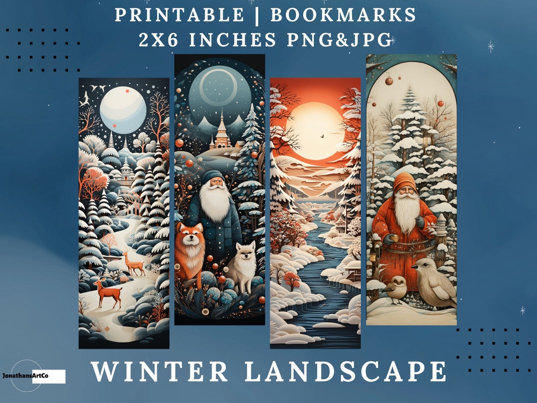 20 Cute Winter Printable Bookmarks, Unique Bookmarks Digital Set PNG ...