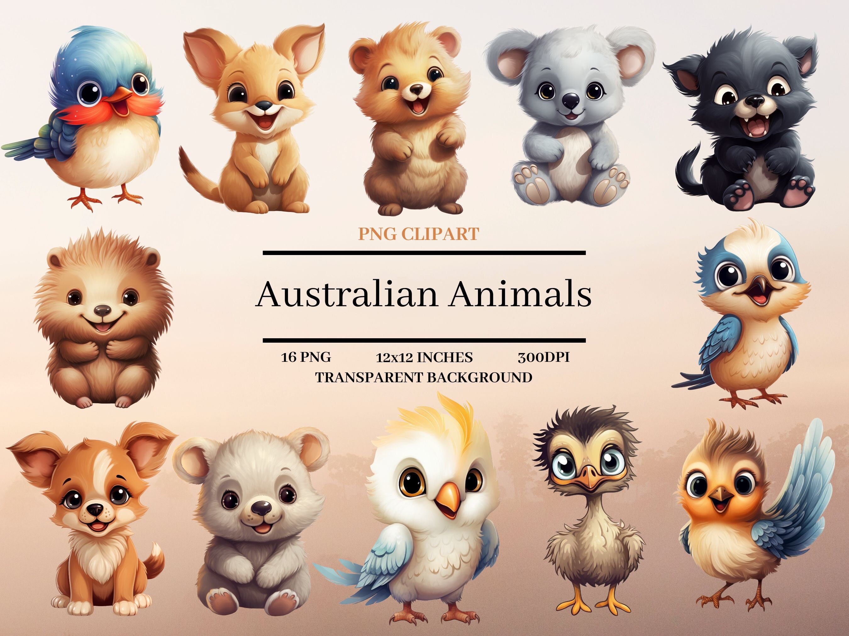 Australian Baby Animals Clipart Bundle Nursery Wall Art Pngs Baby ...