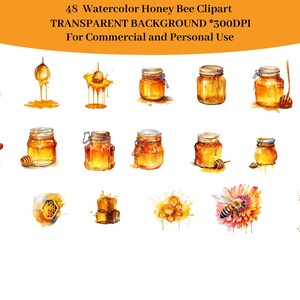 Watercolor Honey Bee Clipart Bundle,48 PNG Images of Floral Spring ...