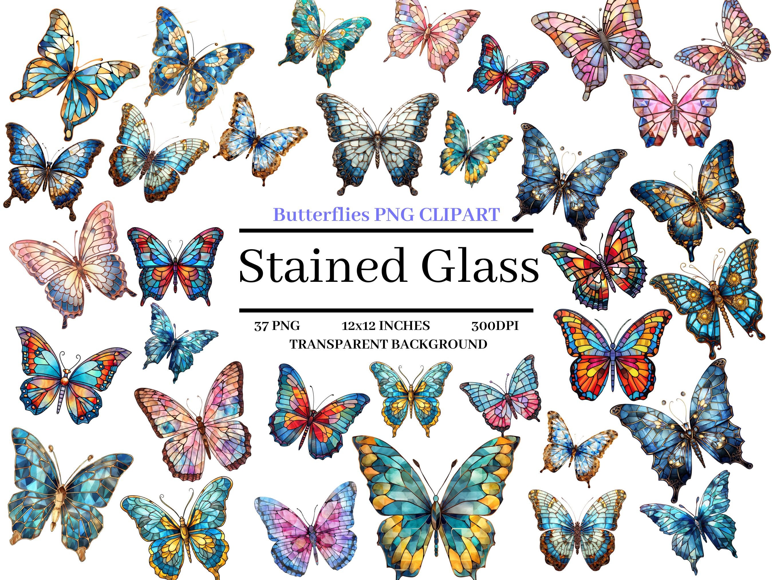 Stained Glass Butterflies Clipart Bundle Stained Glass Png Etsy