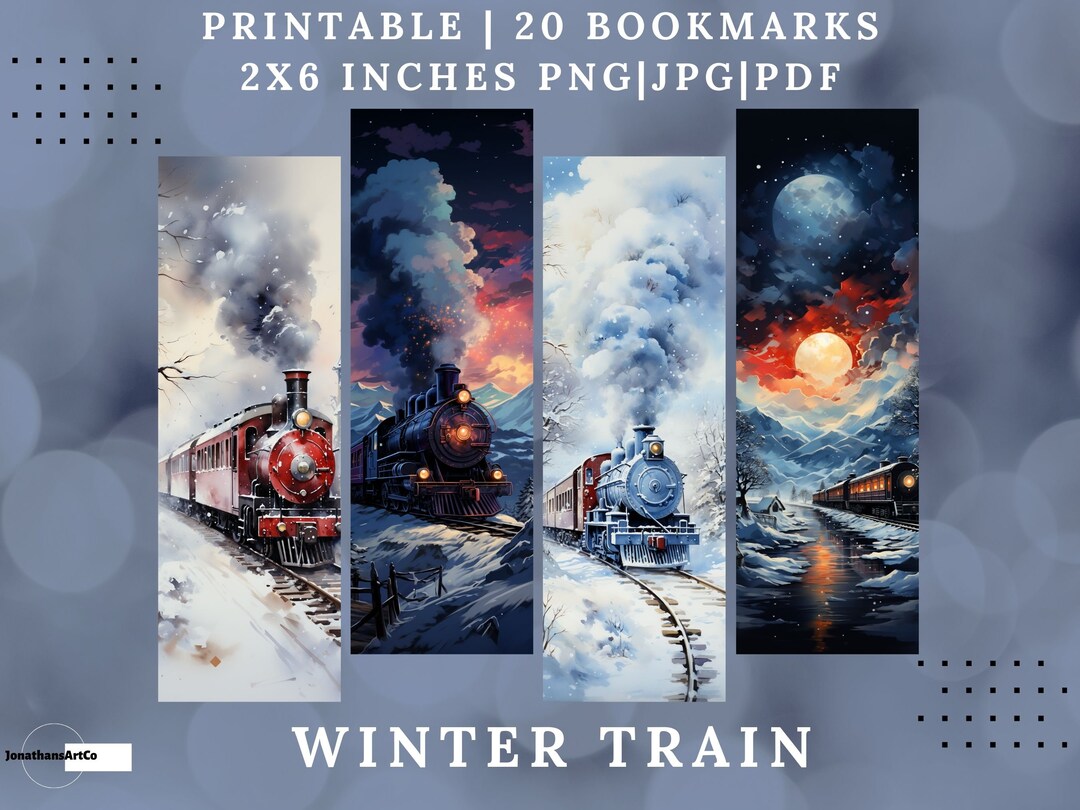 20 Watercolor Winter Train Printable Bookmarks PNG/JPG/PDF, Print and ...