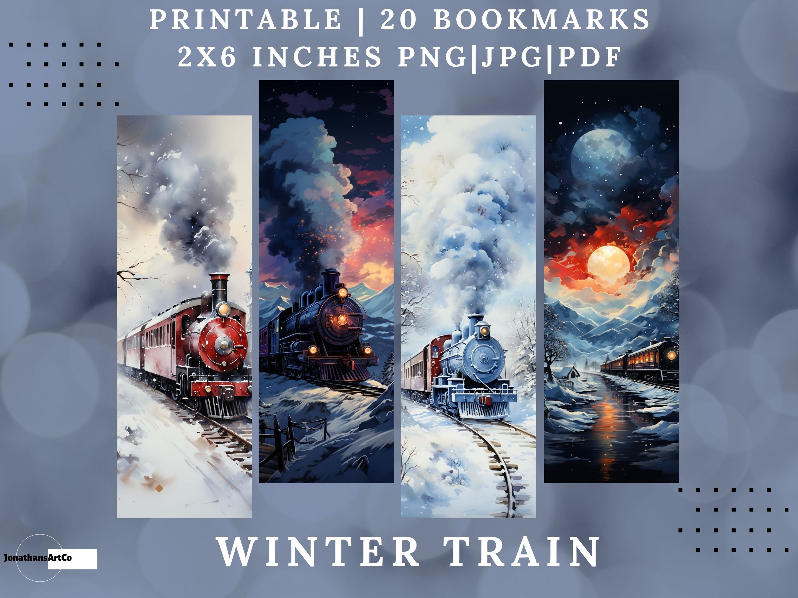 20 Watercolor Winter Train Printable Bookmarks PNG/JPG/PDF, Print and ...