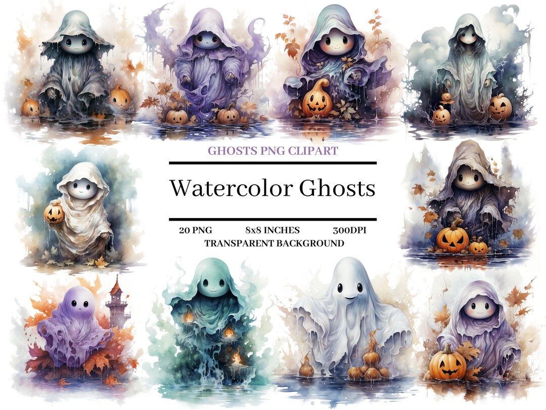 Spooky Halloween Ghost Clipart Watercolor Clipart Halloween PNG Spooky ...