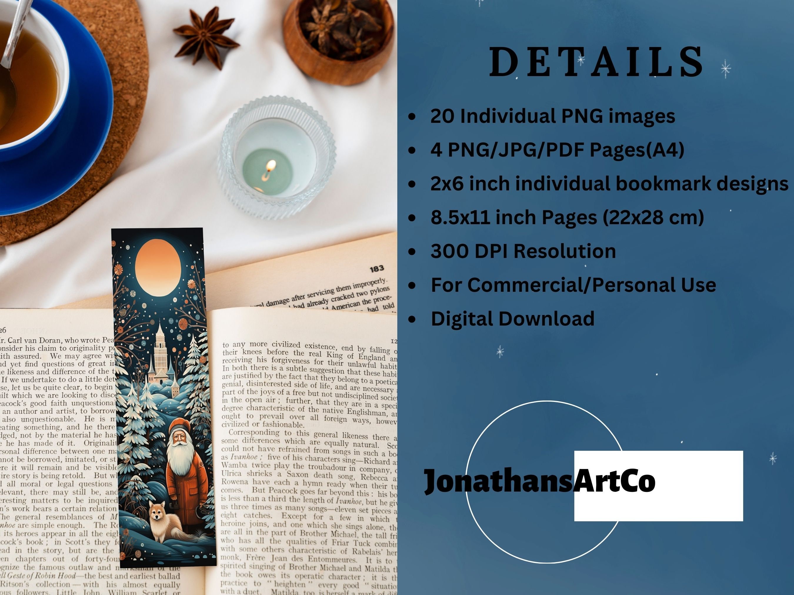 20 Cute Winter Printable Bookmarks, Unique Bookmarks Digital Set PNG ...