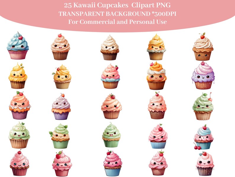 Cute Kawaii Cupcake Clipart PNG, Baking Clipart With Transparent ...