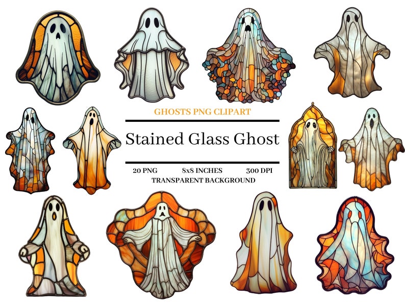 Stained Glass Ghost Clipart Stained Glass PNG Halloween Decor Instant ...