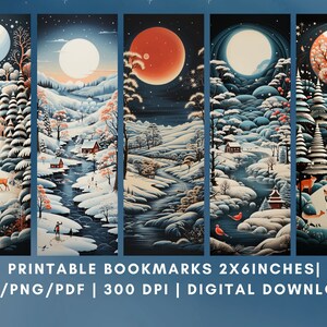 20 Cute Winter Printable Bookmarks, Unique Bookmarks Digital Set PNG ...