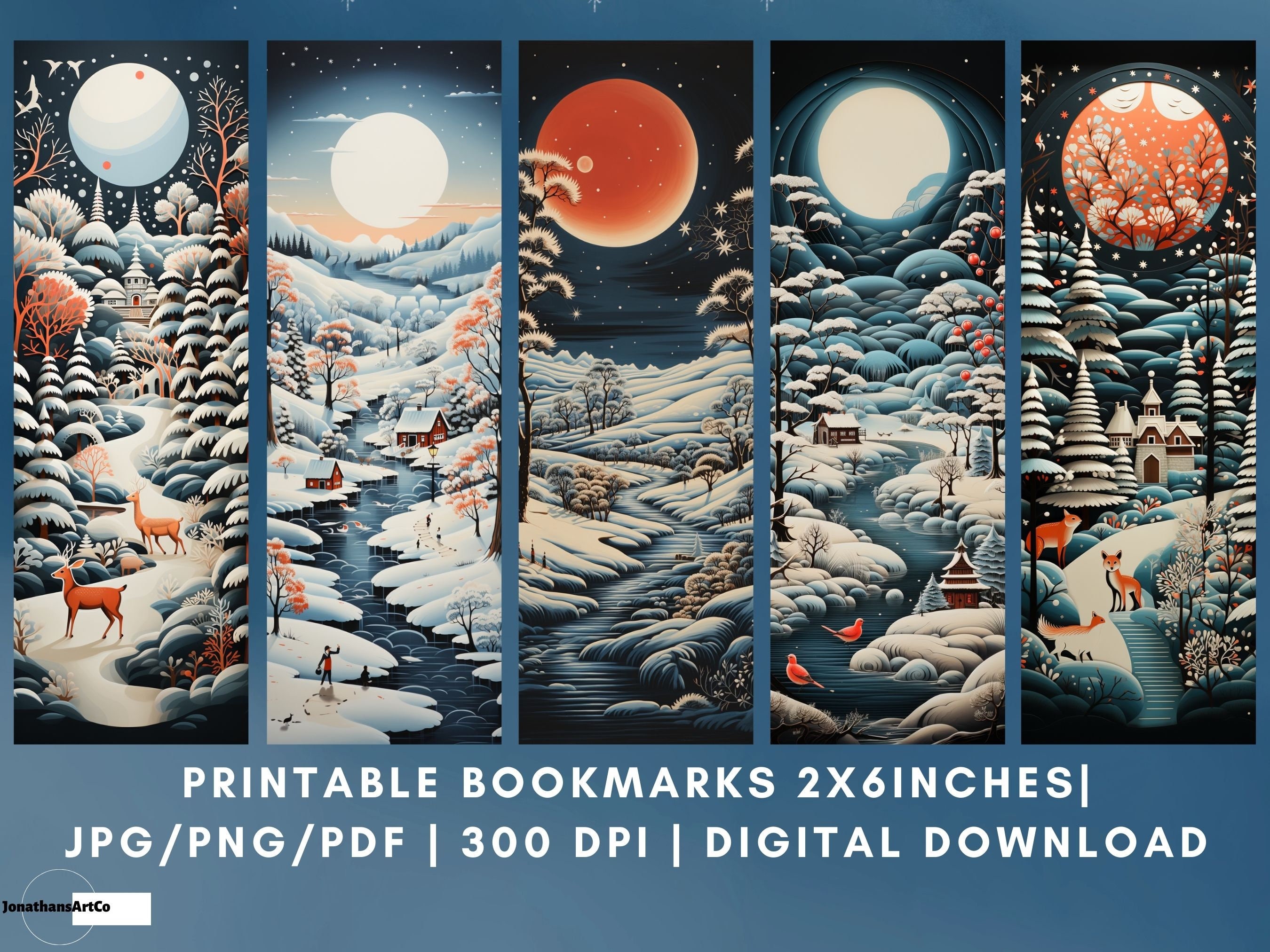 20 Cute Winter Printable Bookmarks, Unique Bookmarks Digital Set PNG ...
