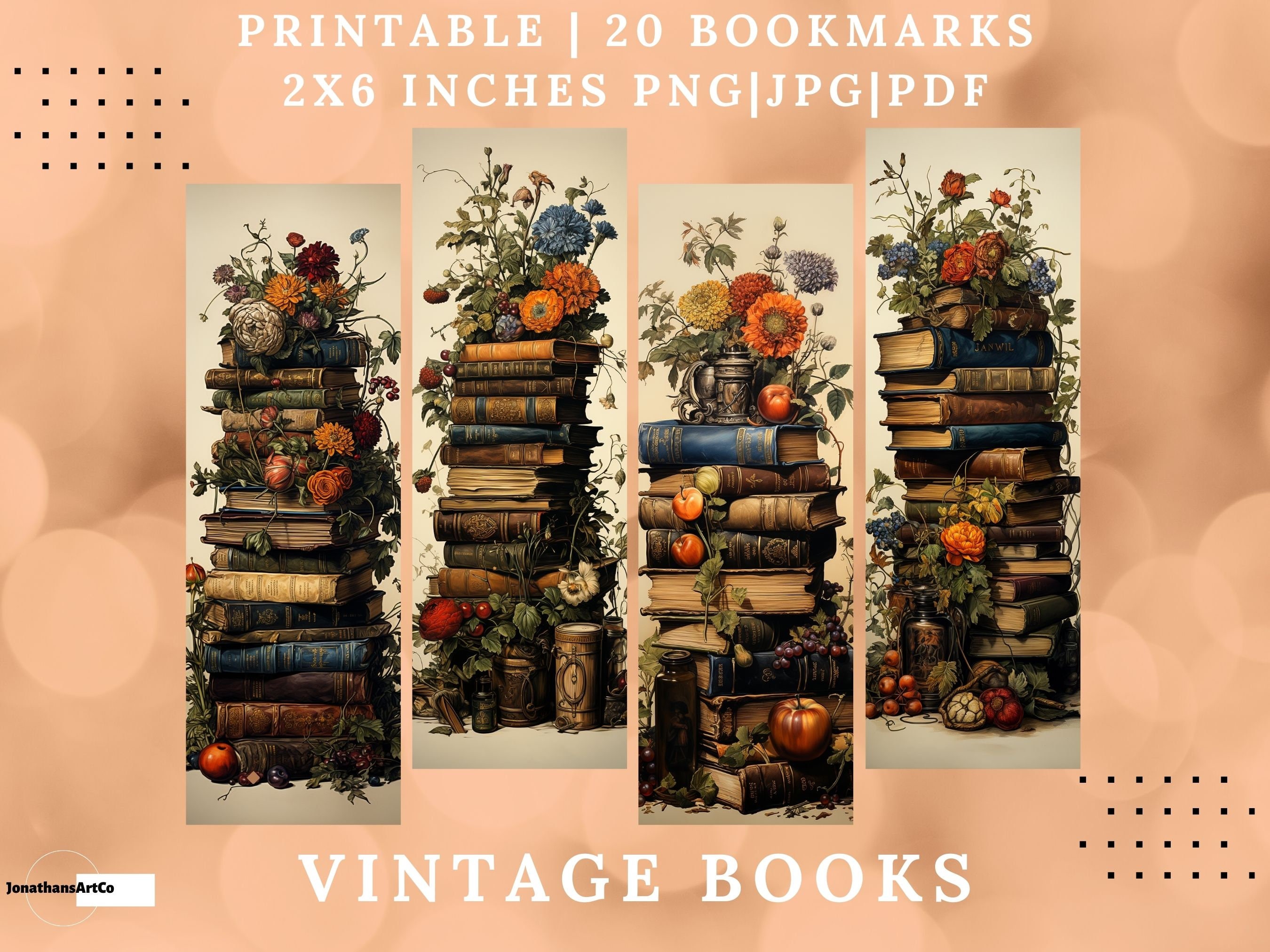 Vintage Books With Flowers Printable Bookmarks, Unique Bookmarks ...