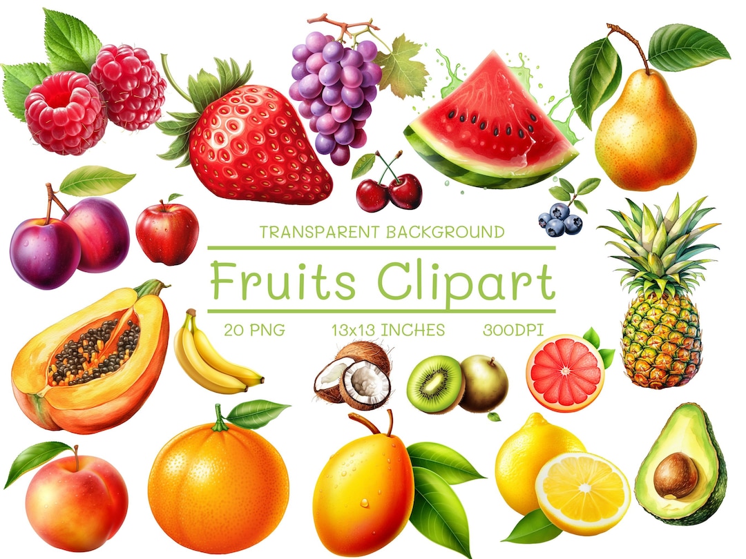 Realistic Fruits Clipart PNG Bundle Fruit Illustrations Strawberry ...