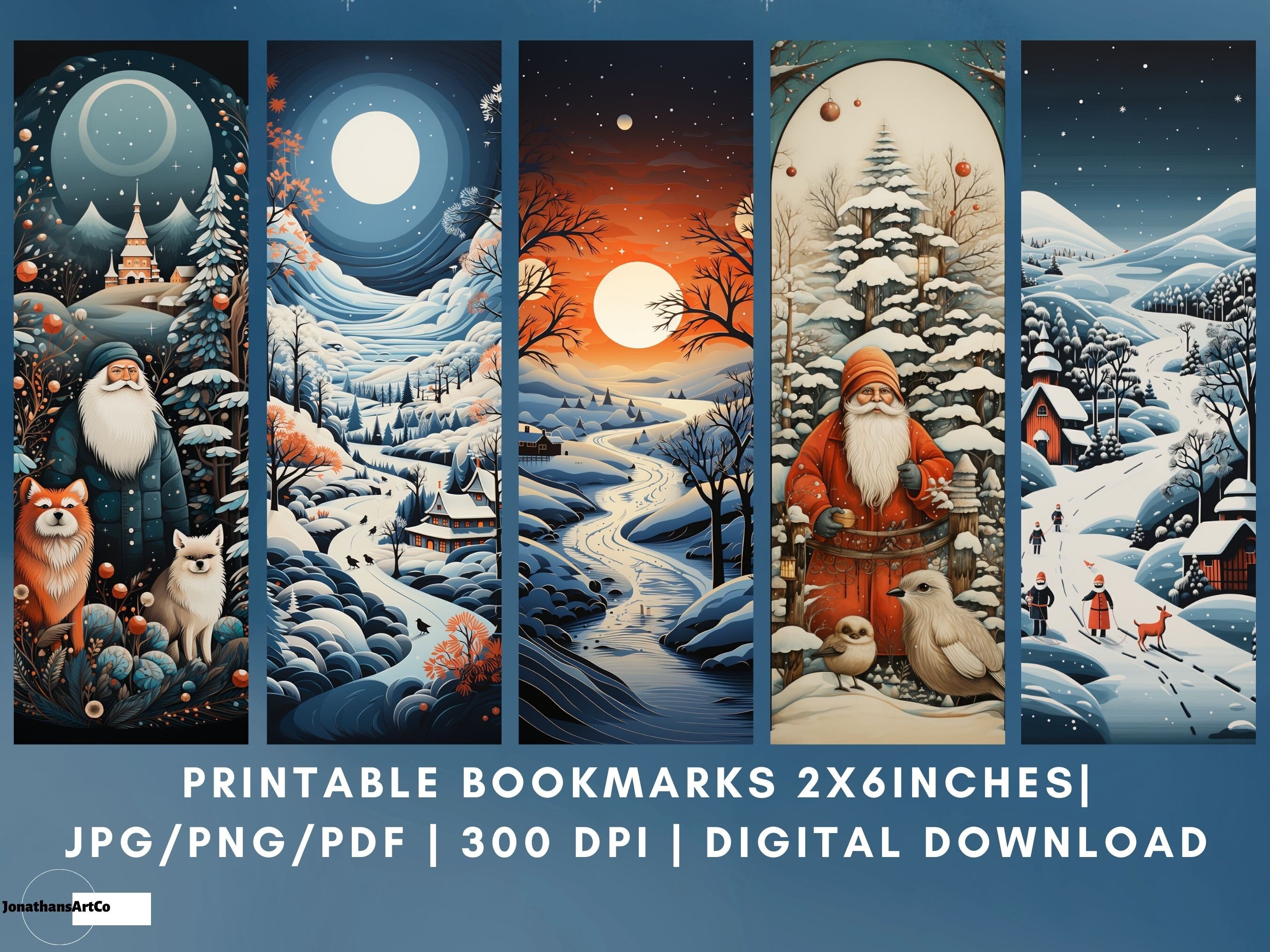 20 Cute Winter Printable Bookmarks, Unique Bookmarks Digital Set PNG ...