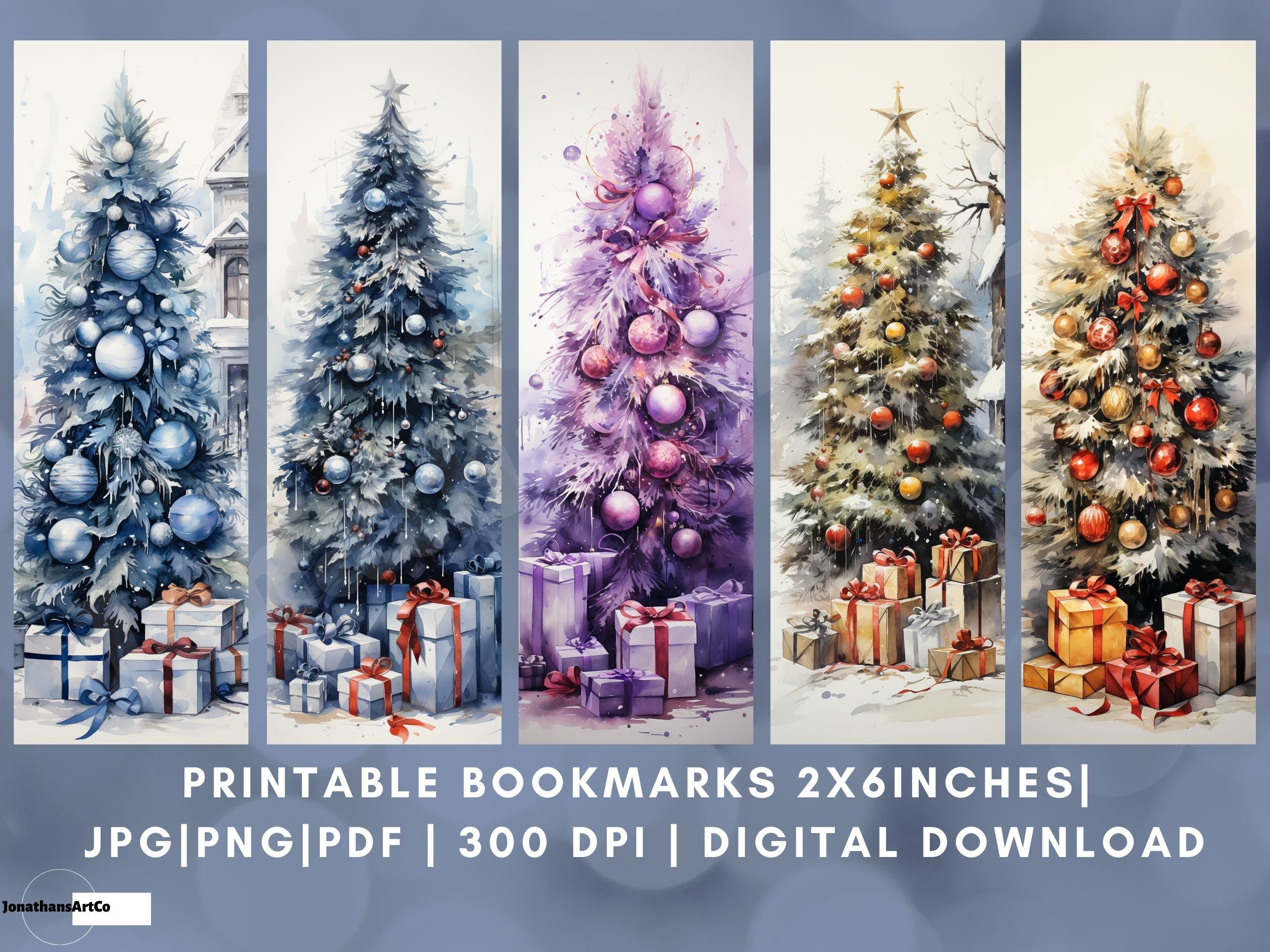 20 Watercolor Christmas Tree Printable Bookmarks PNG/JPG/PDF, Unique ...
