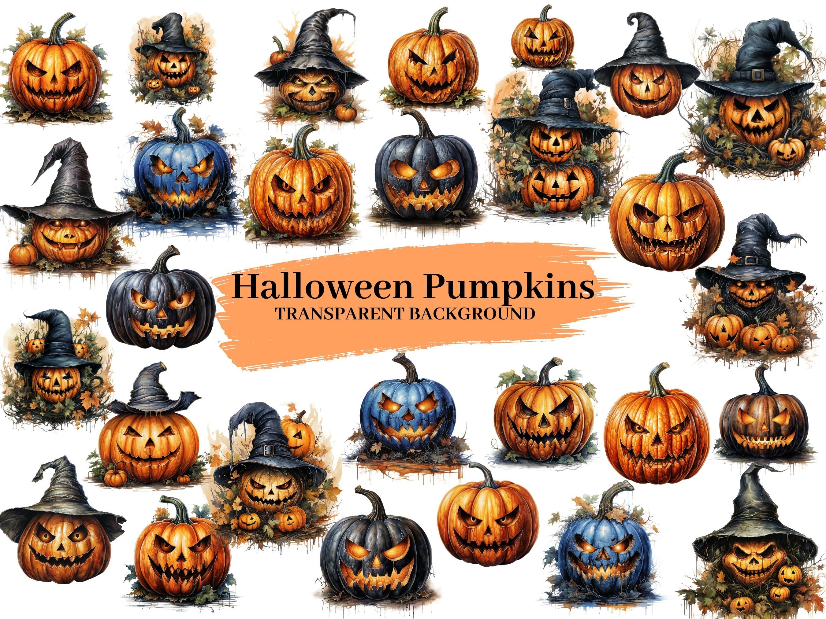 Halloween Pumpkin Horror Clipart Bundle Spooky Clipart for Halloween ...