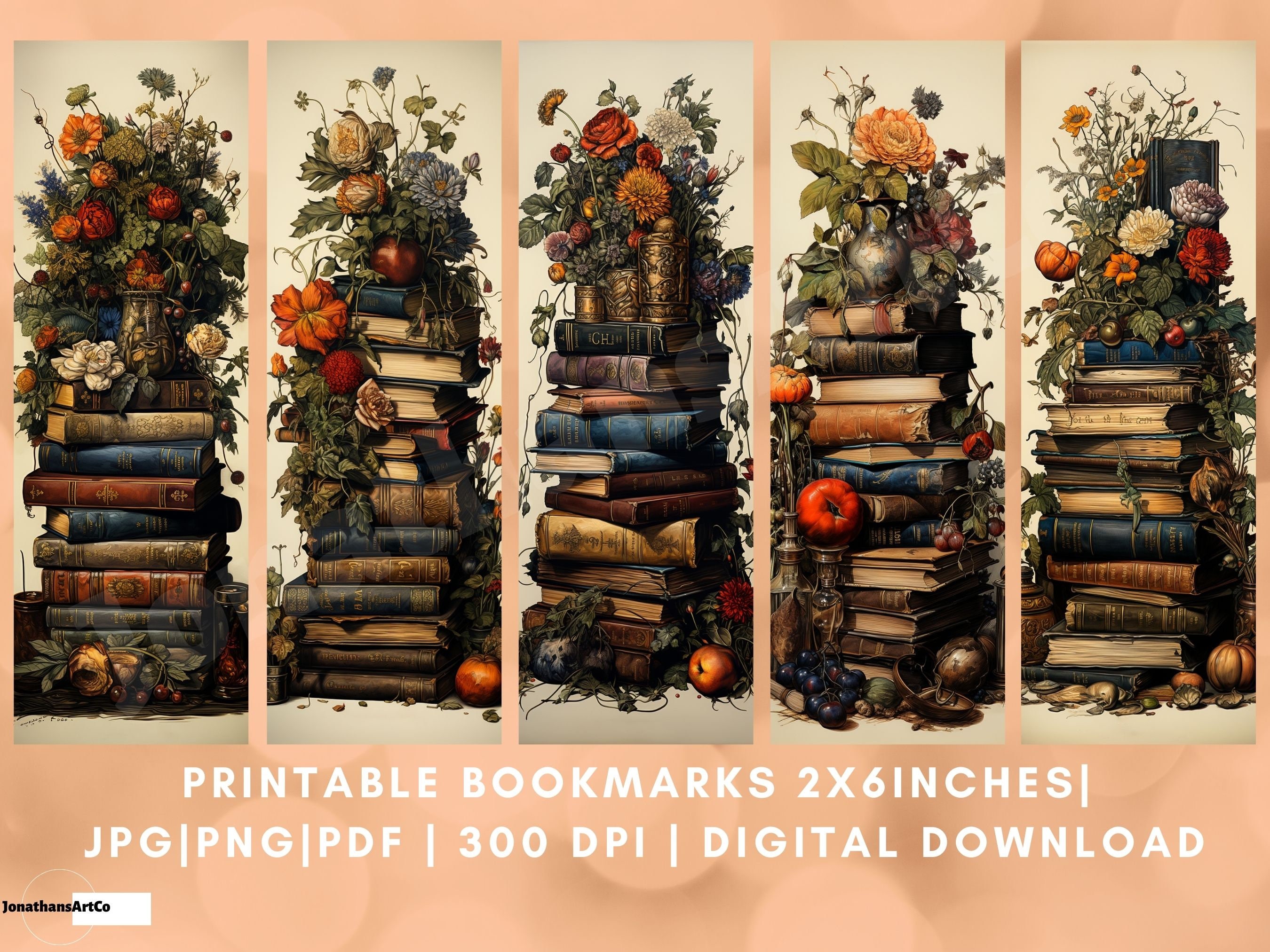 Vintage Books With Flowers Printable Bookmarks, Unique Bookmarks ...