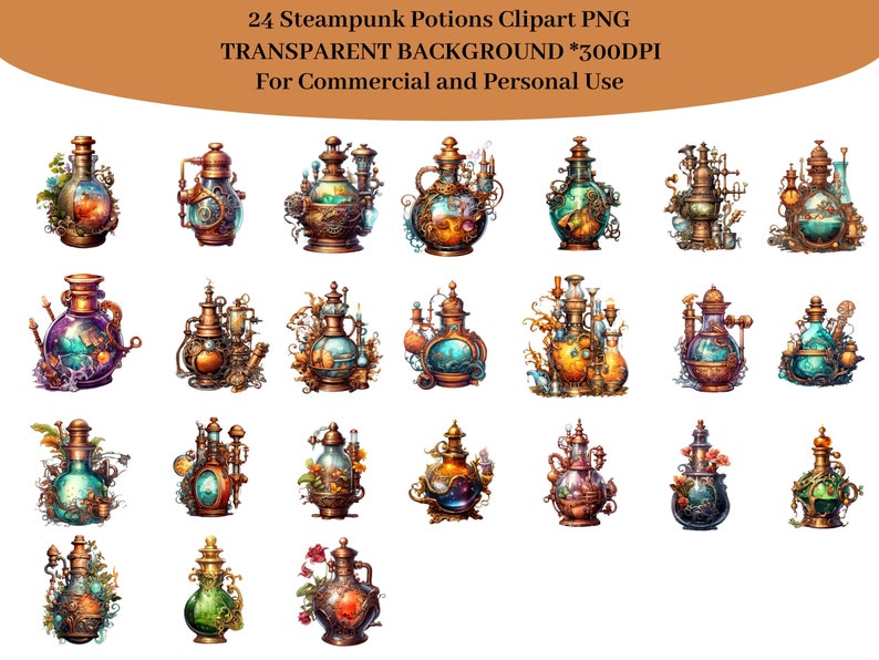 Steampunk Potions Clipart Bundle Steampunk Clipart Graphics Instant ...