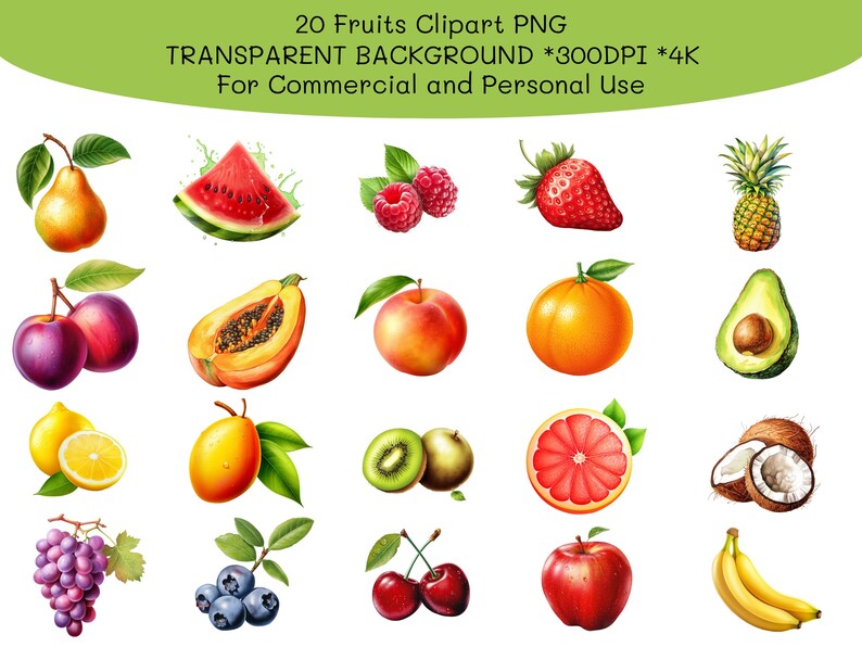 Realistic Fruits Clipart PNG Bundle Fruit Illustrations Strawberry ...
