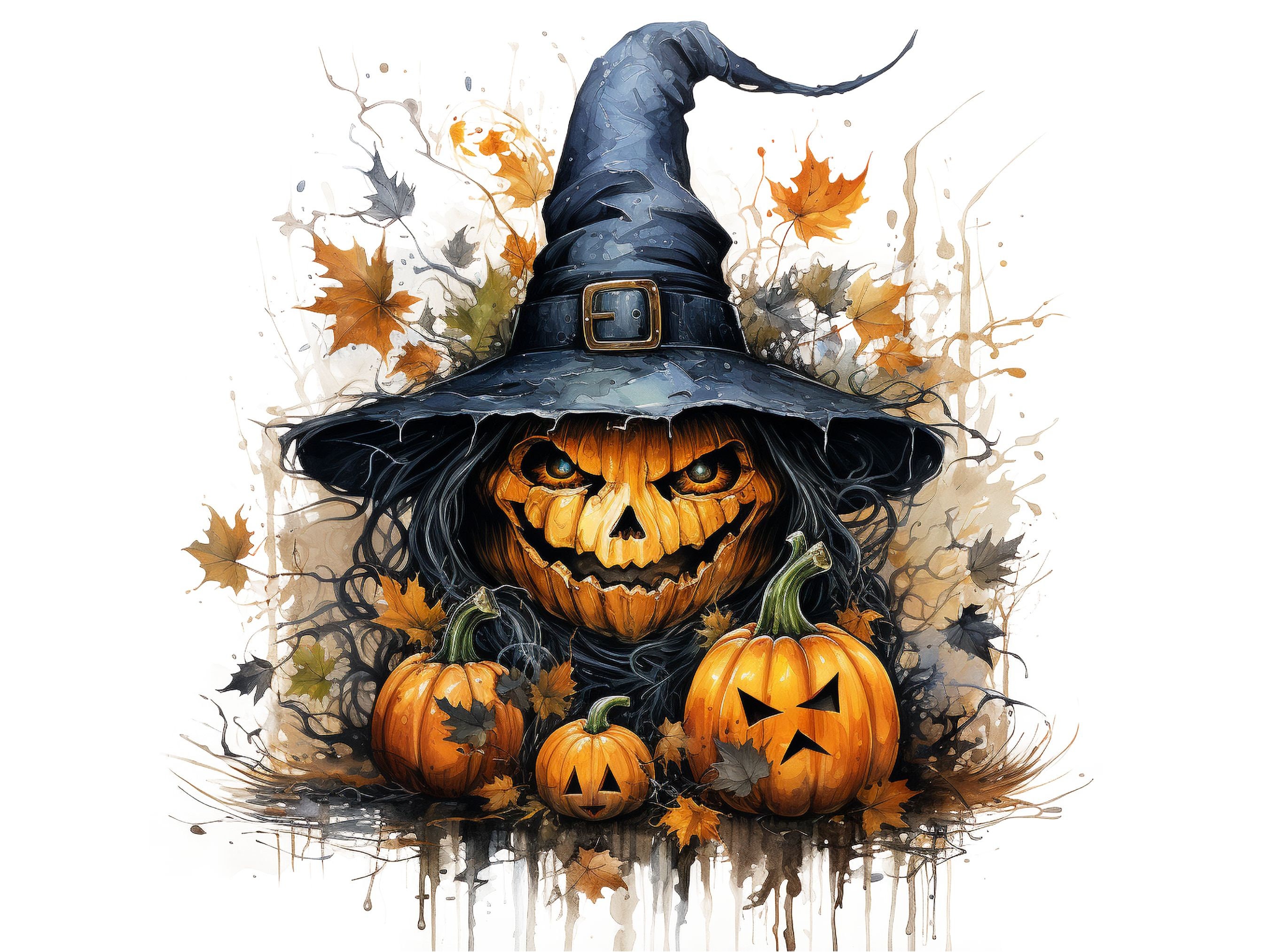 Scary Pumpkin PNG Clipart Halloween Graphics Spooky Clipart Watercolor ...