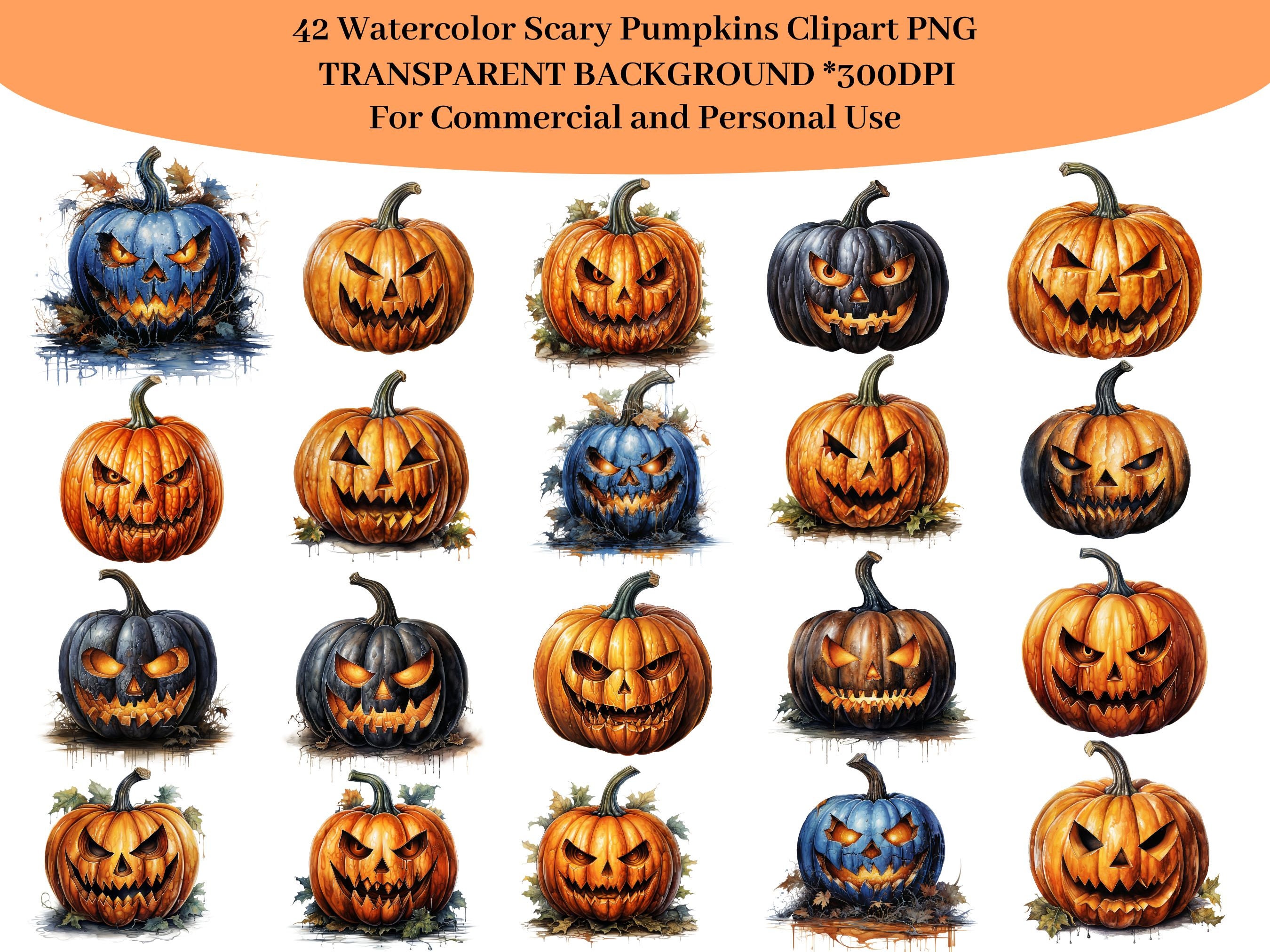 Halloween Pumpkin Horror Clipart Bundle Spooky Clipart for Halloween ...