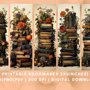 Vintage Books With Flowers Printable Bookmarks, Unique Bookmarks ...