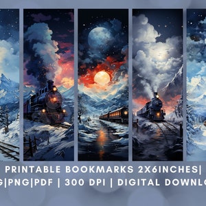 20 Watercolor Winter Train Printable Bookmarks PNG/JPG/PDF, Print and ...