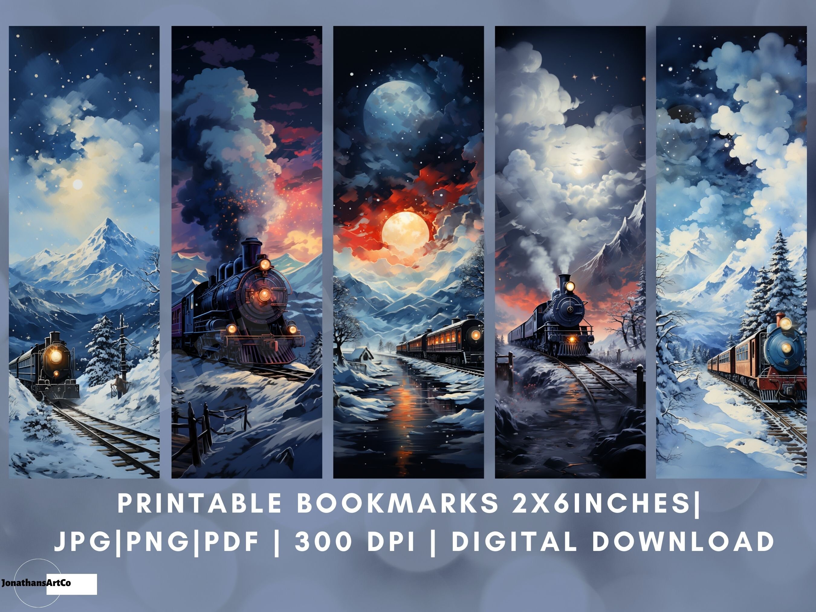 20 Watercolor Winter Train Printable Bookmarks PNG/JPG/PDF, Print and ...