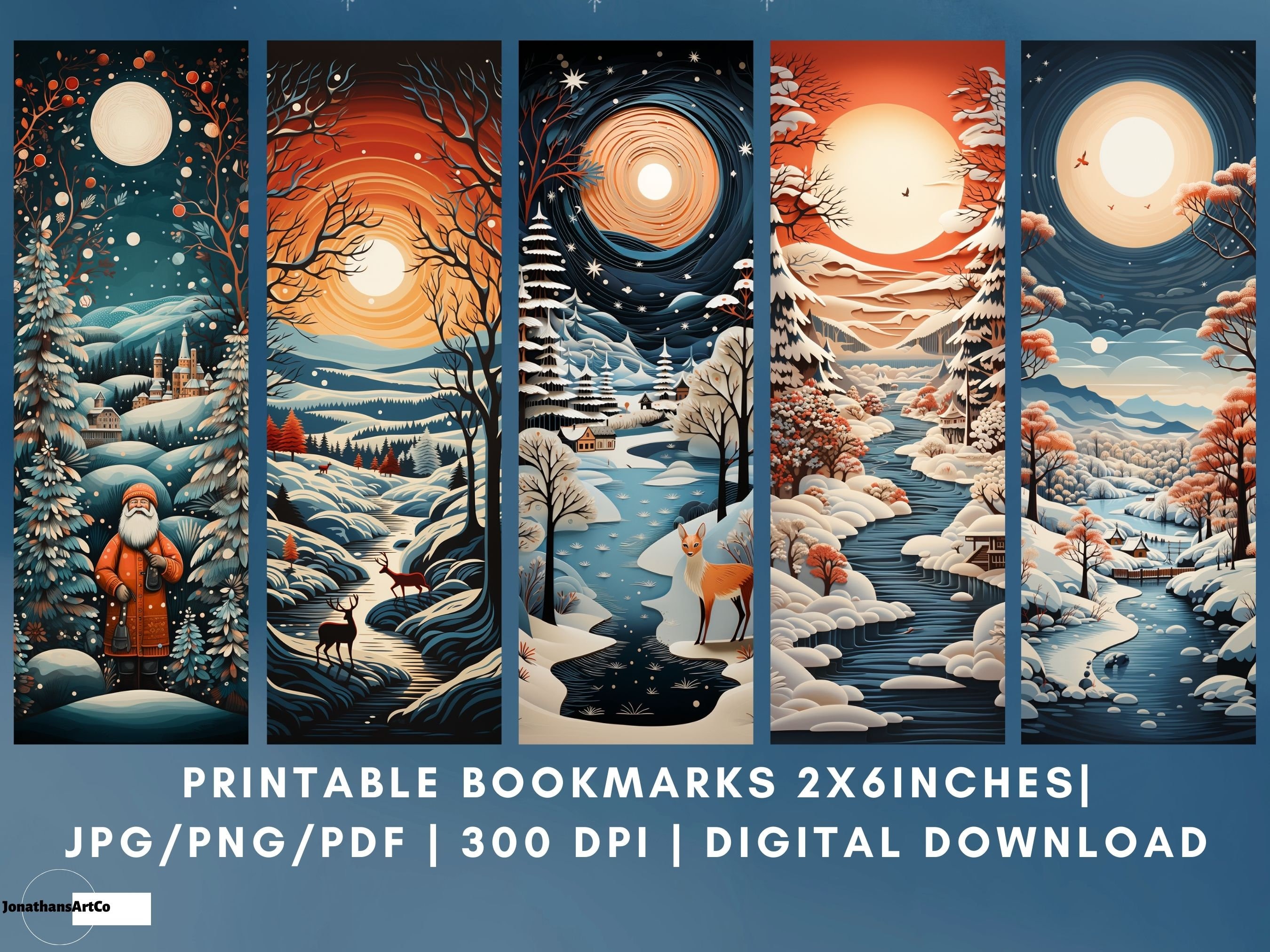 20 Cute Winter Printable Bookmarks, Unique Bookmarks Digital Set PNG ...
