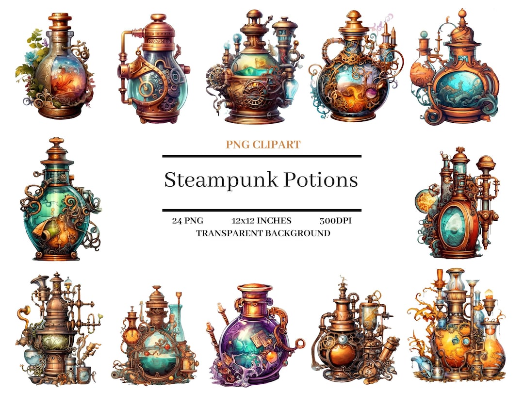 Steampunk Potions Clipart Bundle Steampunk Clipart Graphics Instant ...