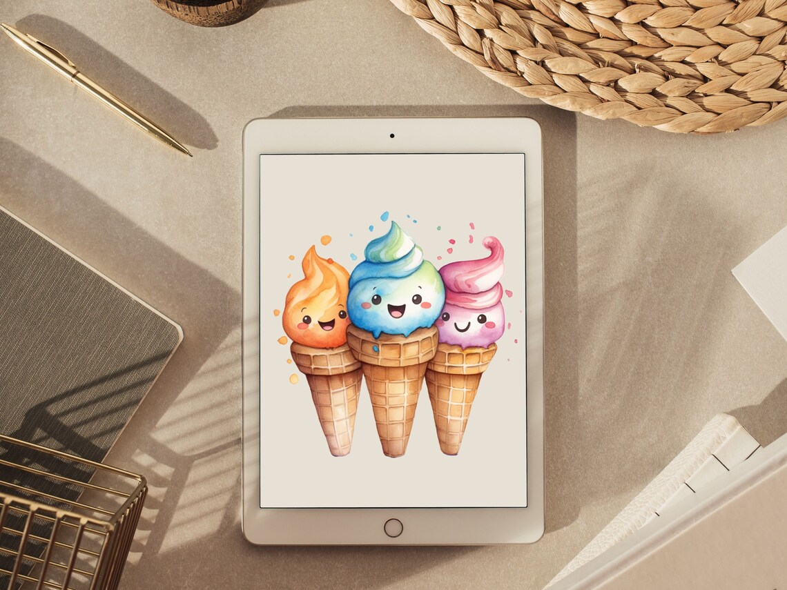 Watercolor Ice Cream Clipart Bundle, Cute Ice Cream, Ice Cream Truck ...