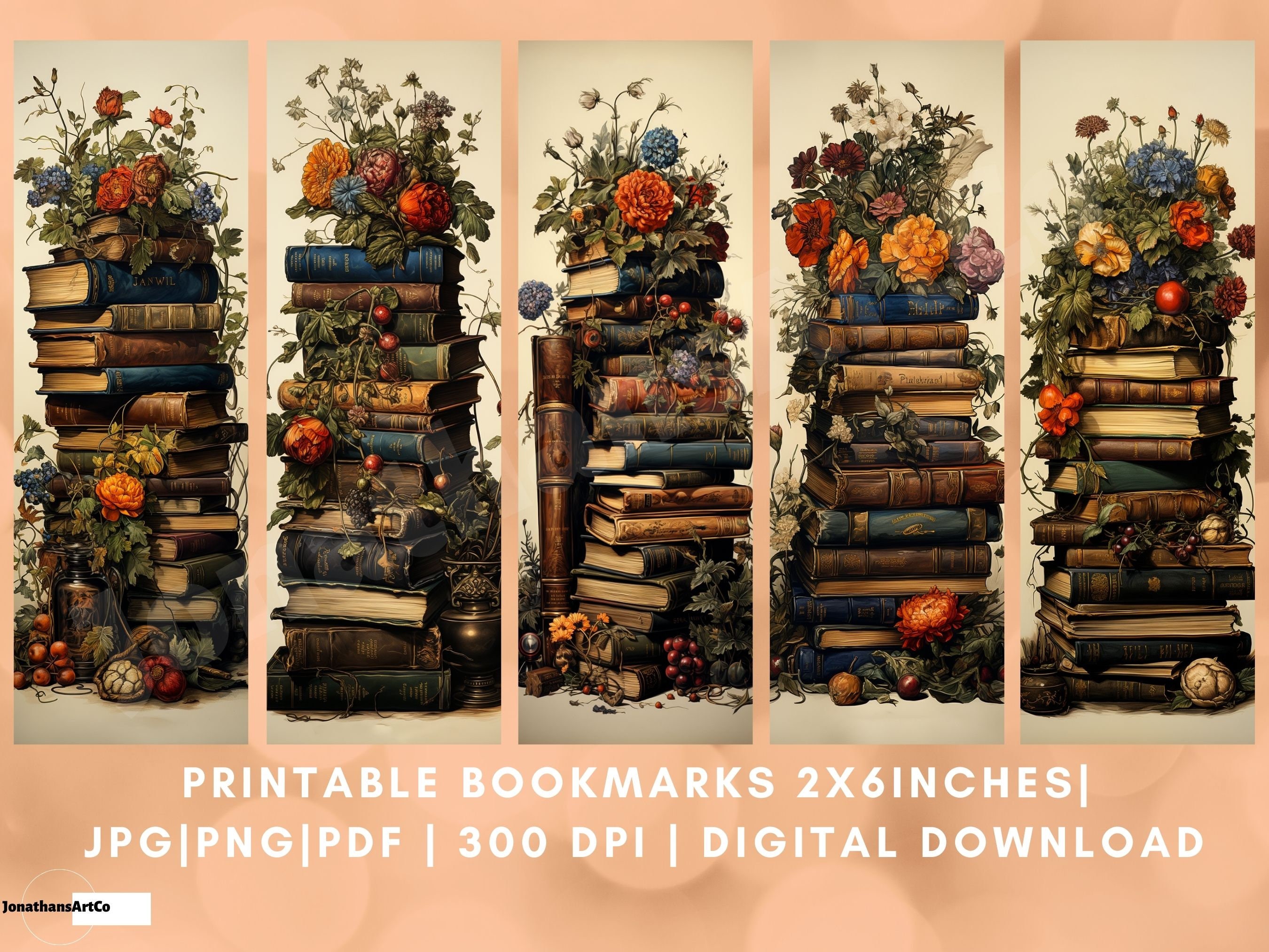 Vintage Books With Flowers Printable Bookmarks, Unique Bookmarks ...