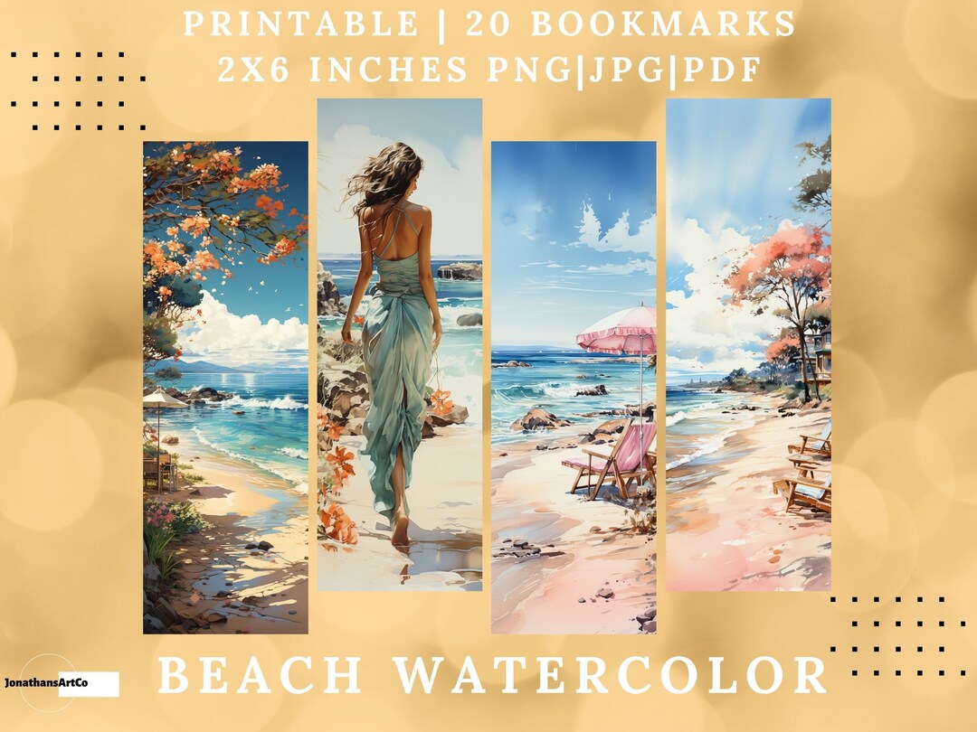 20 Beach Watercolor Printable Bookmarks, Summer Clipart Bookmarks Set ...