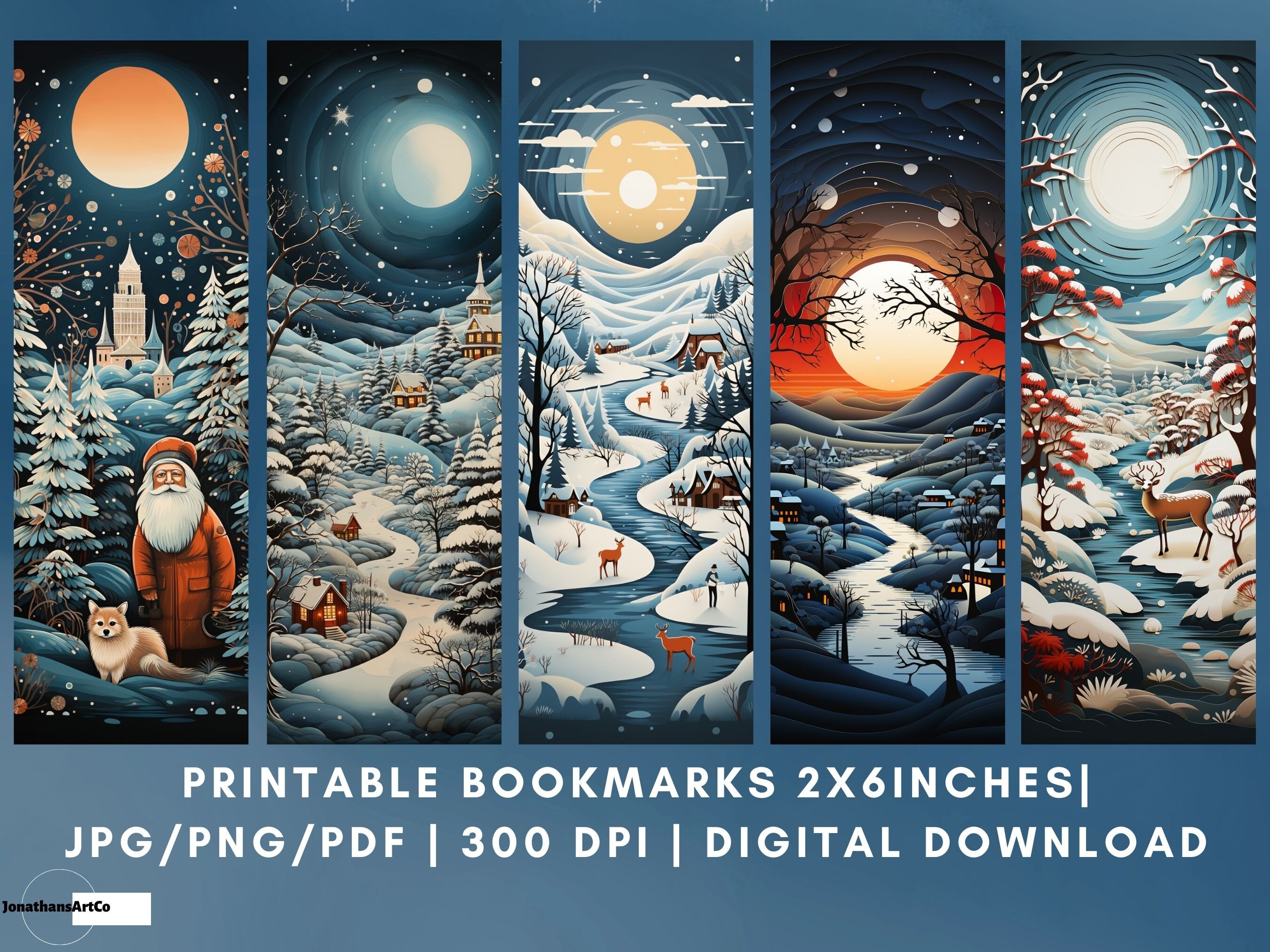 20 Cute Winter Printable Bookmarks, Unique Bookmarks Digital Set PNG ...