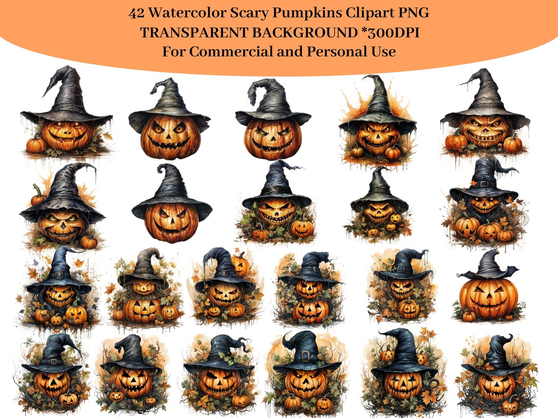 Halloween Pumpkin Horror Clipart Bundle Spooky Clipart for Halloween ...
