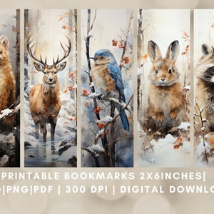 20 Watercolor Woodland Animals Winter Printable Bookmarks, Digital ...