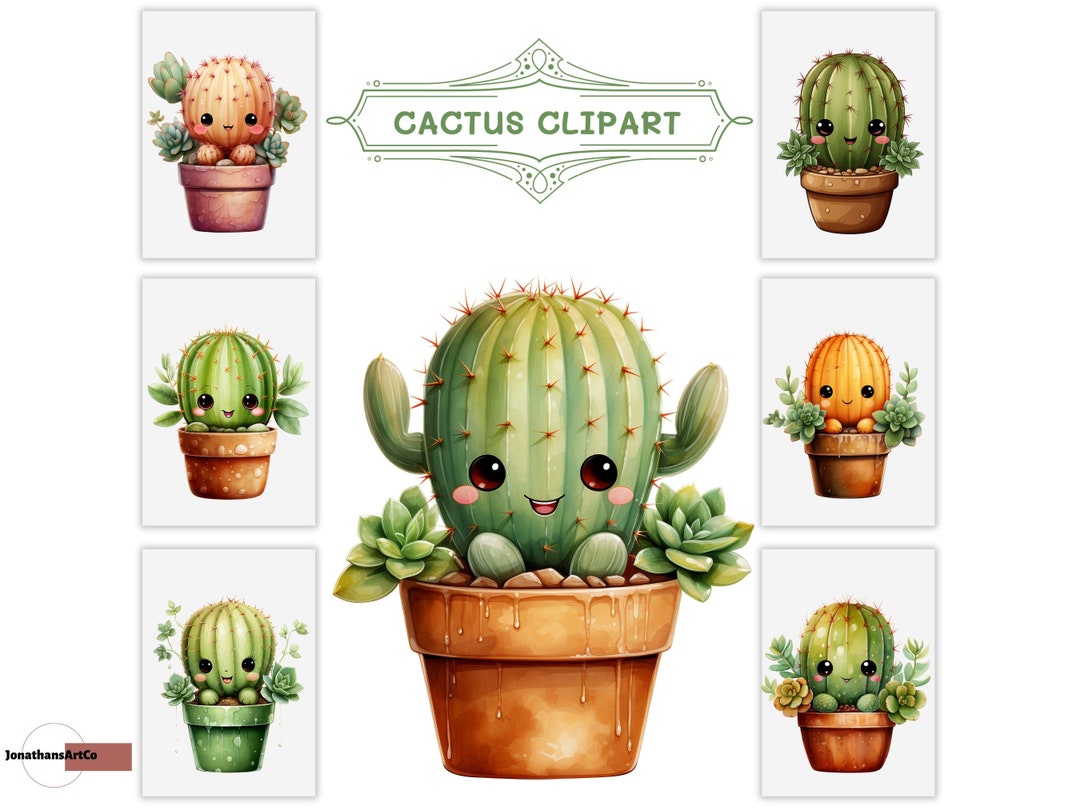 Cute Kawaii Cactus Clipart Bundle, Cactus PNG for Commercial Use ...