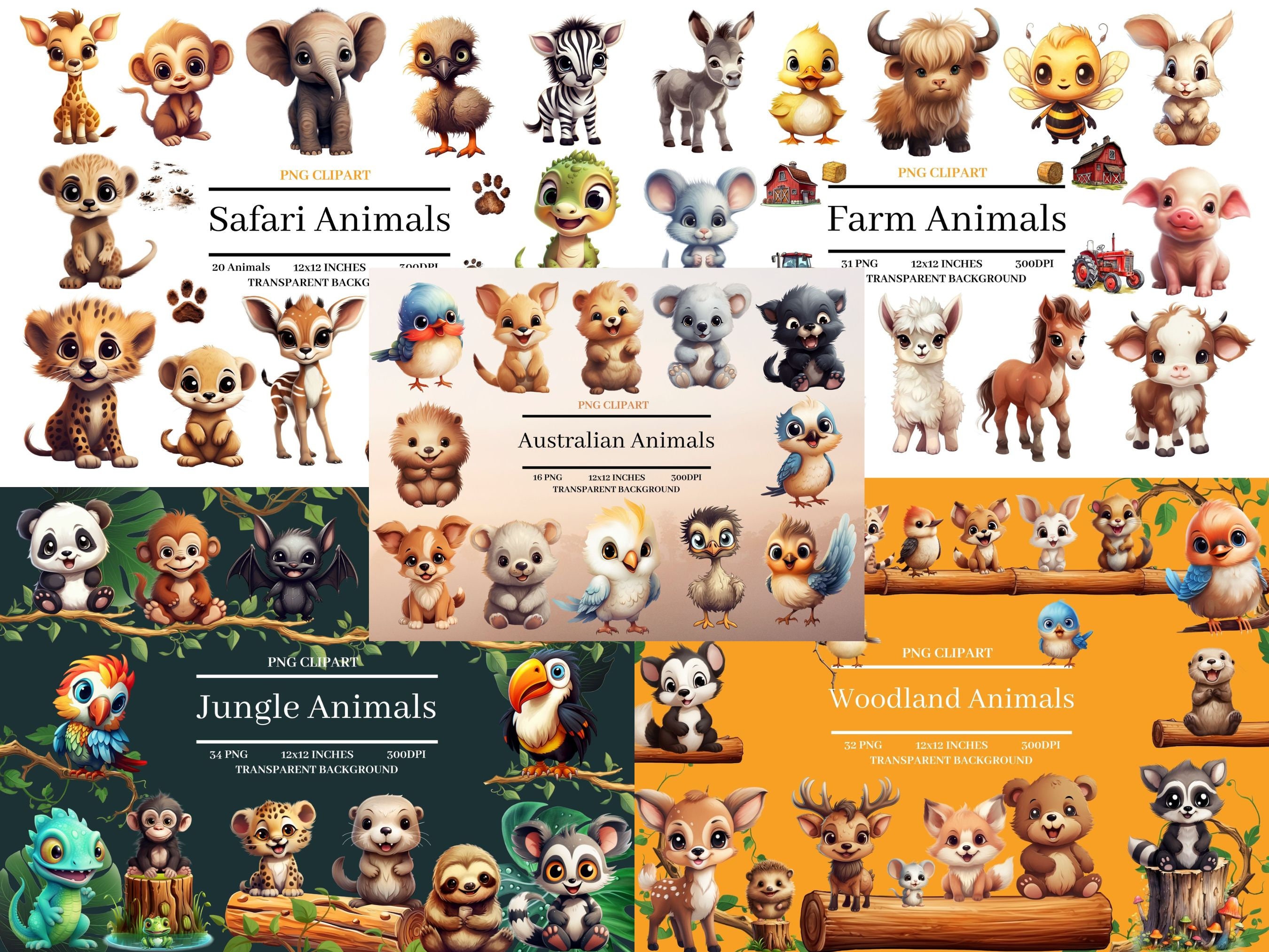 Baby Animals Clipart Bundle Baby Shower Bundle Nursery Wall Art Jungle ...