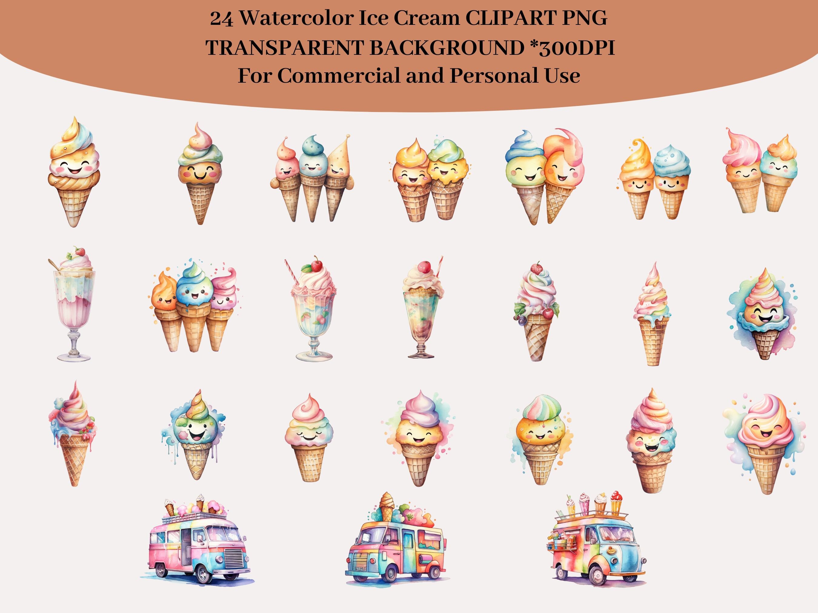Watercolor Ice Cream Clipart Bundle, Cute Ice Cream, Ice Cream Truck ...