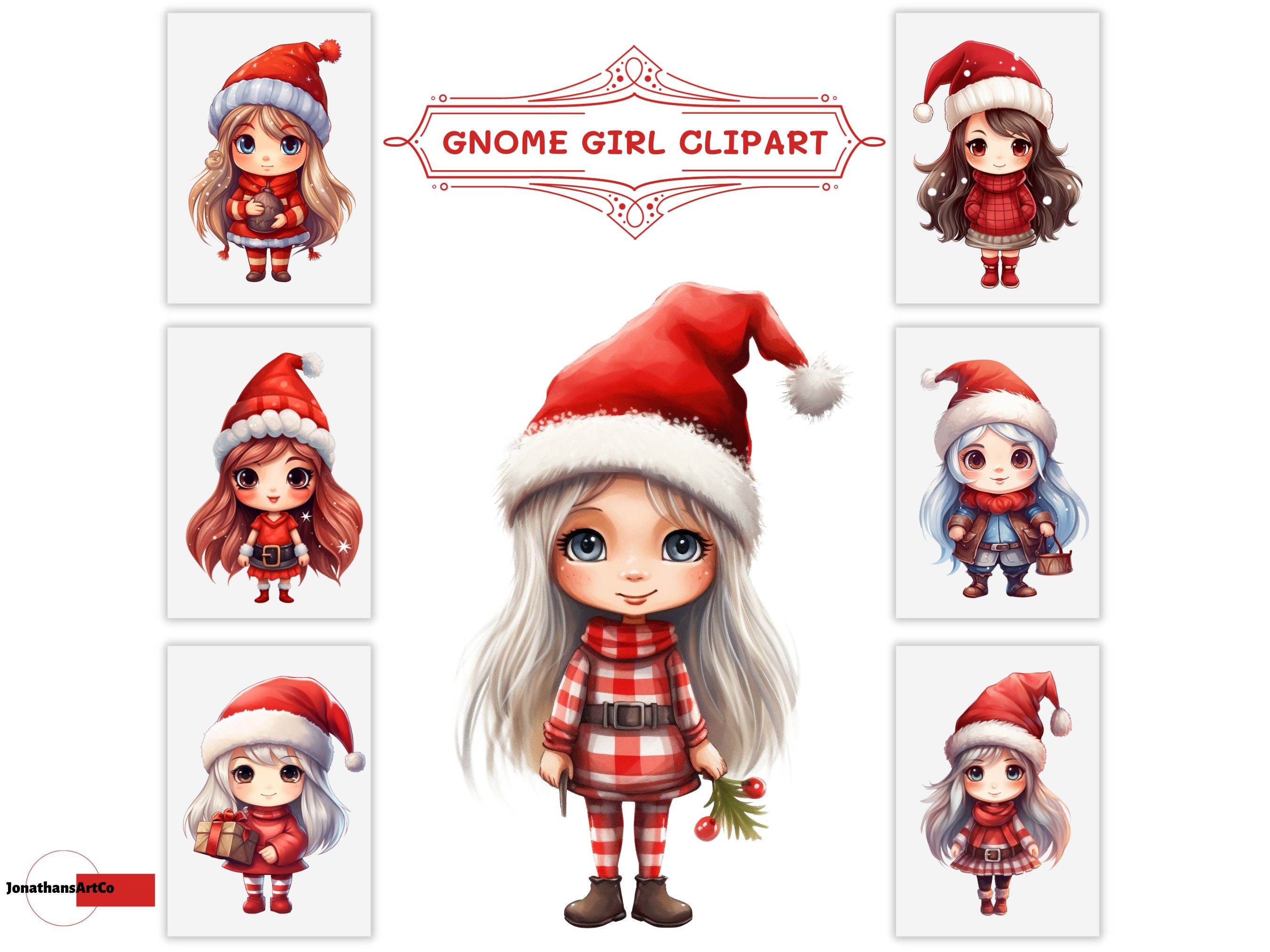 20 Gnome Girl Christmas Clipart PNG Bundle for Commercial Use, Digital ...