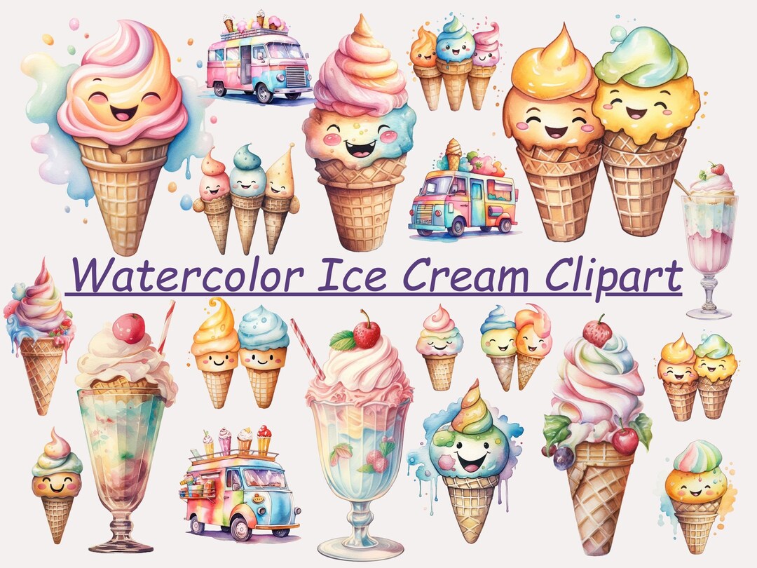 Watercolor Ice Cream Clipart Bundle Cute Ice Cream Ice Cream - Etsy