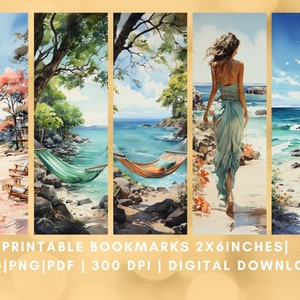 20 Beach Watercolor Printable Bookmarks, Summer Clipart Bookmarks Set ...